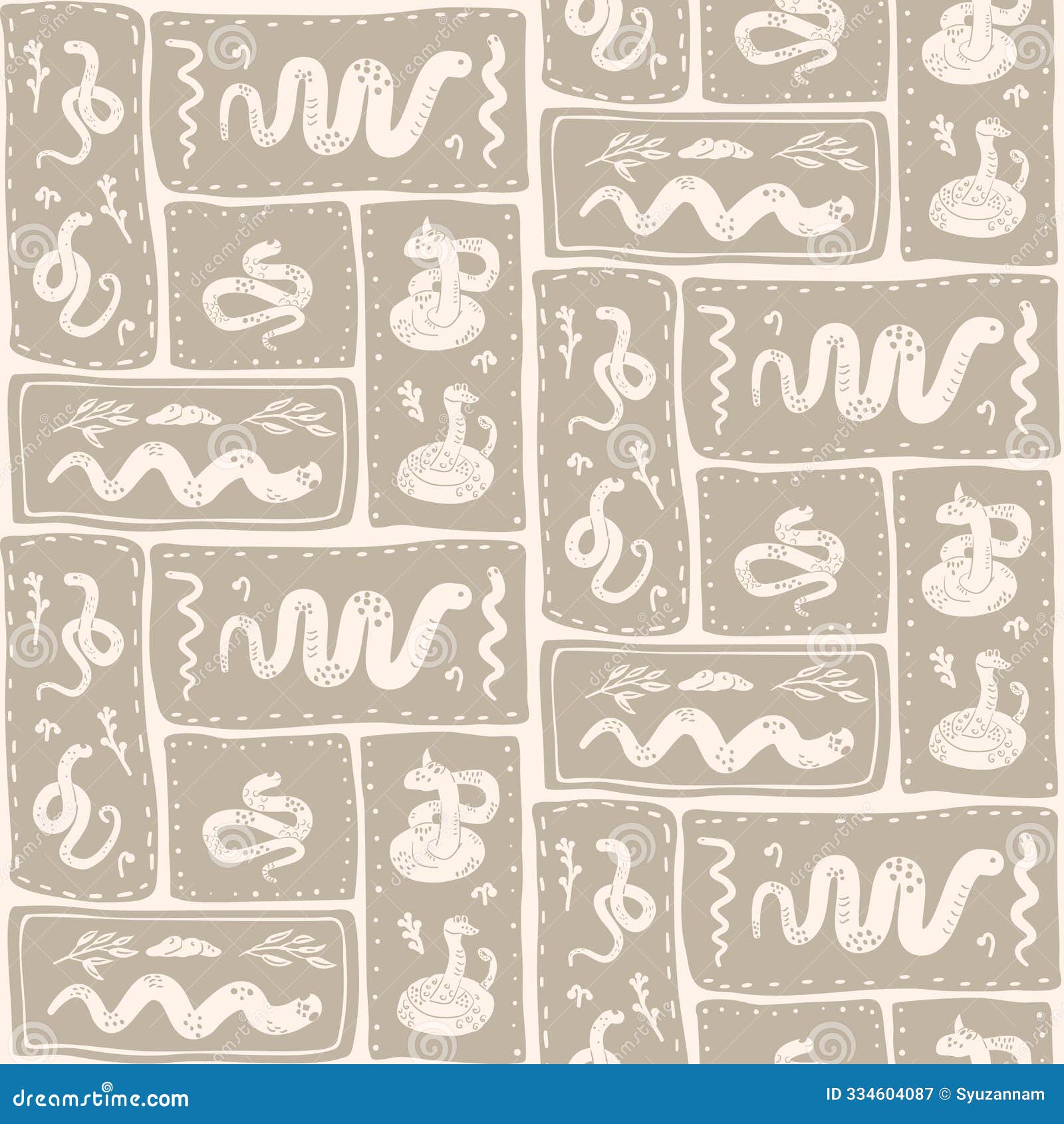 Patchwork Seamless Pattern with Various Snakes and Botanical Elements ...