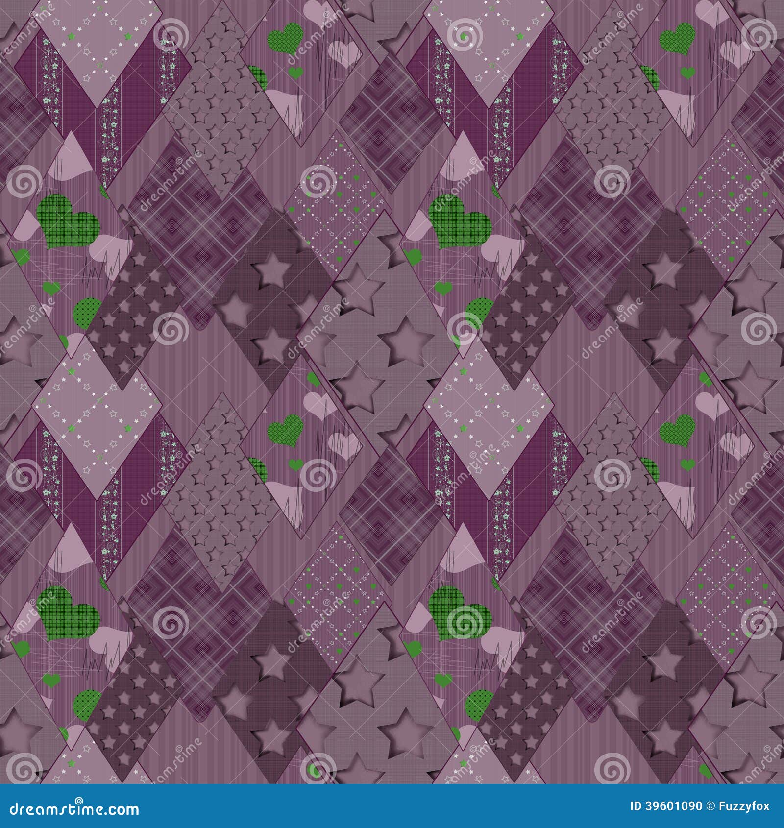 Patchwork Seamless Retro Floral Purple Pattern Stock Illustration ...