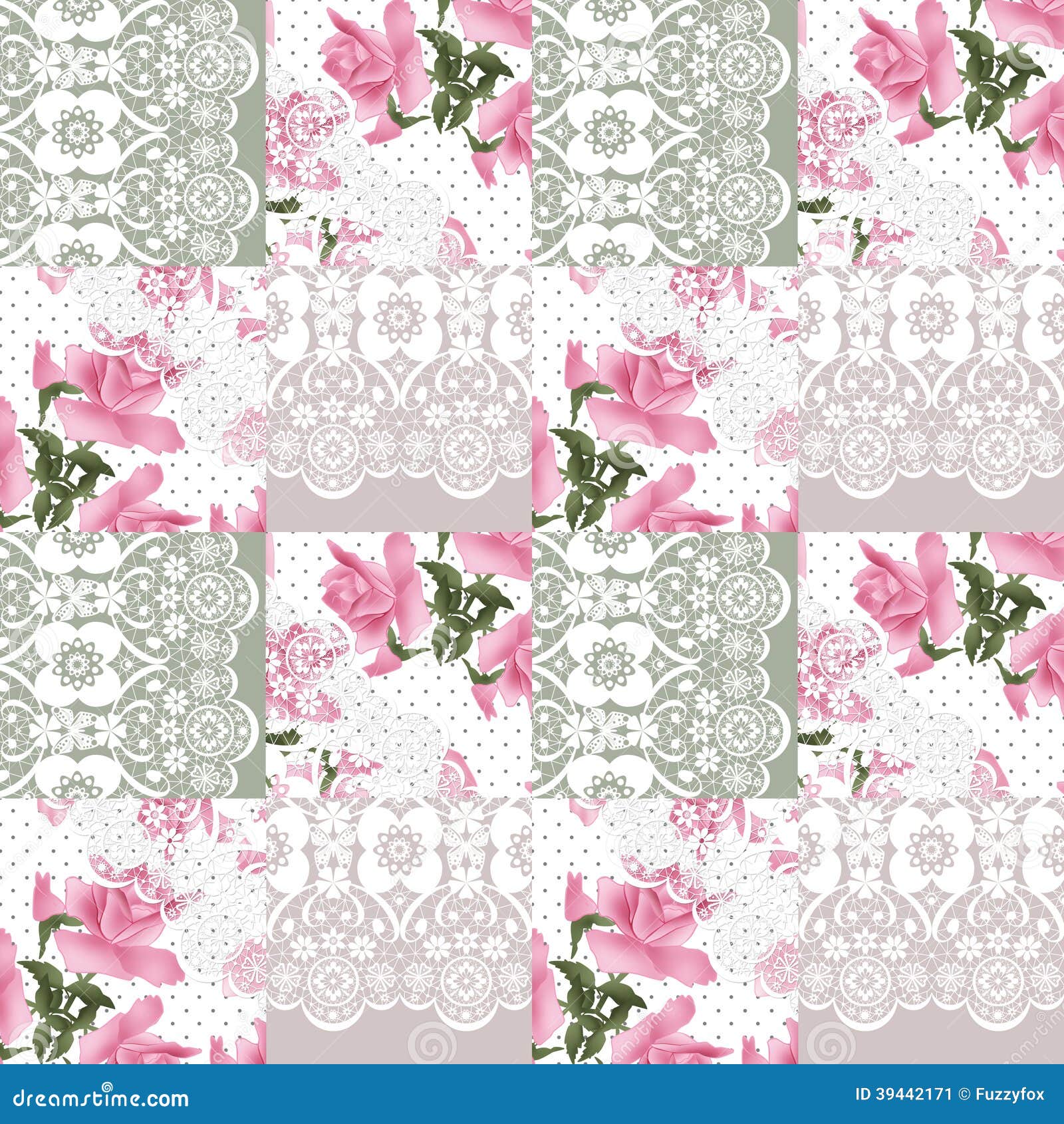 Patchwork Seamless White Lace Retro Pink Roses Pattern Stock ...
