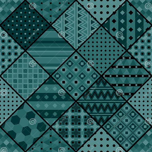 Patchwork with Square Geometric Patterns in Dark Colors. Vector Drawing ...