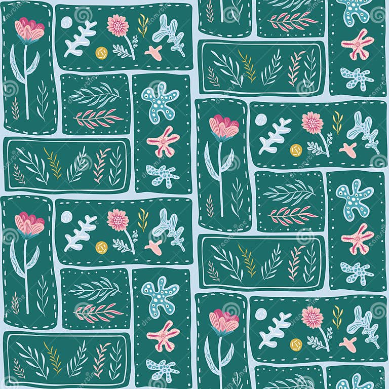 Patchwork-style Abstract Floral Seamless Pattern. Boho Style Endless ...