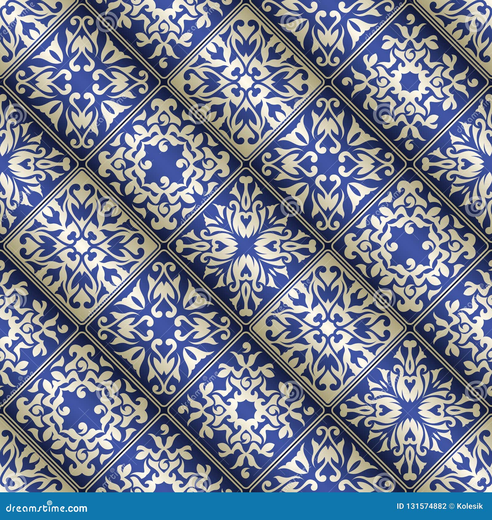 Patchwork Vintage Blue&silver Pattern Stock Vector - Illustration of ...