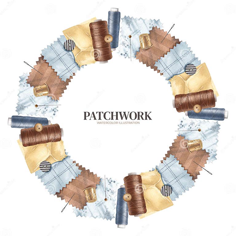 Patchwork. a Wreath Made from Pieces of Fabric, Sewing Thread, Needles ...