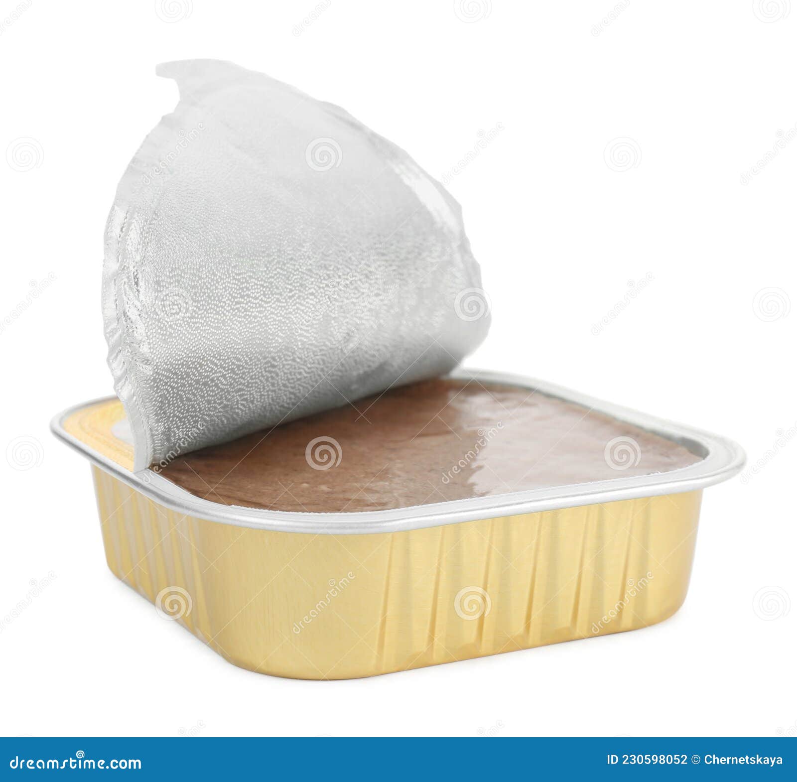 Pate in Foil Container Isolated on White. Pet Food Stock Photo - Image ...