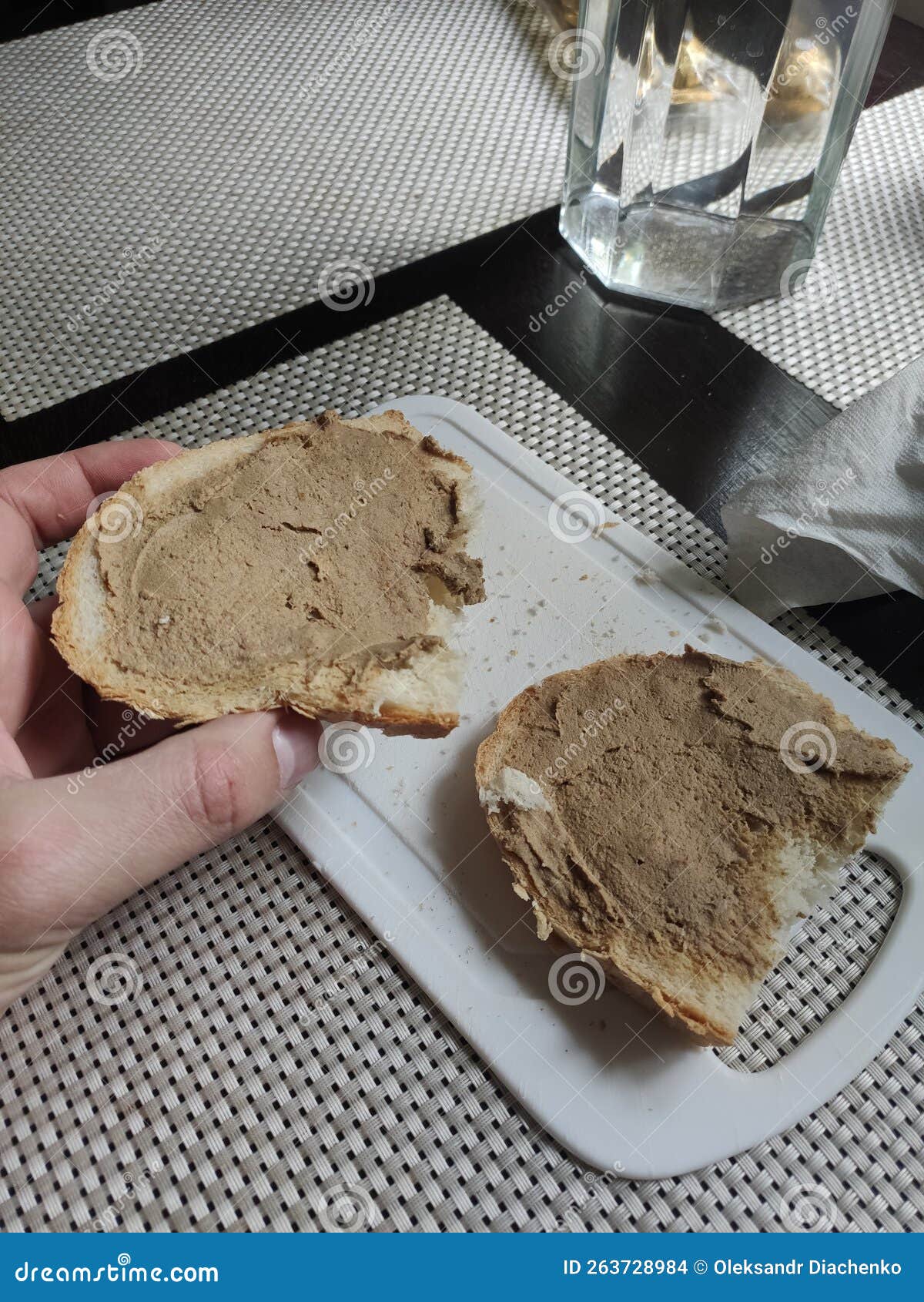 Pate Sandwich in Hand at the Table Stock Photo - Image of healthy, poor ...