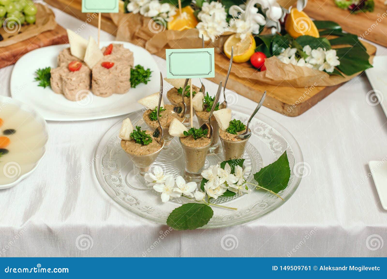 Pate in Small Cups on a Plate Decorated with Flowers. Stock Image ...