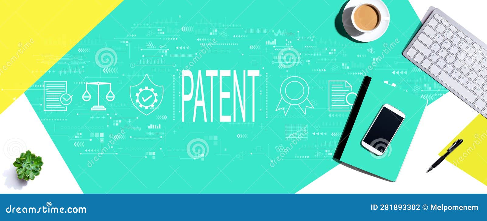 Patent Concept with Computer Keyboard and Office Items Stock ...