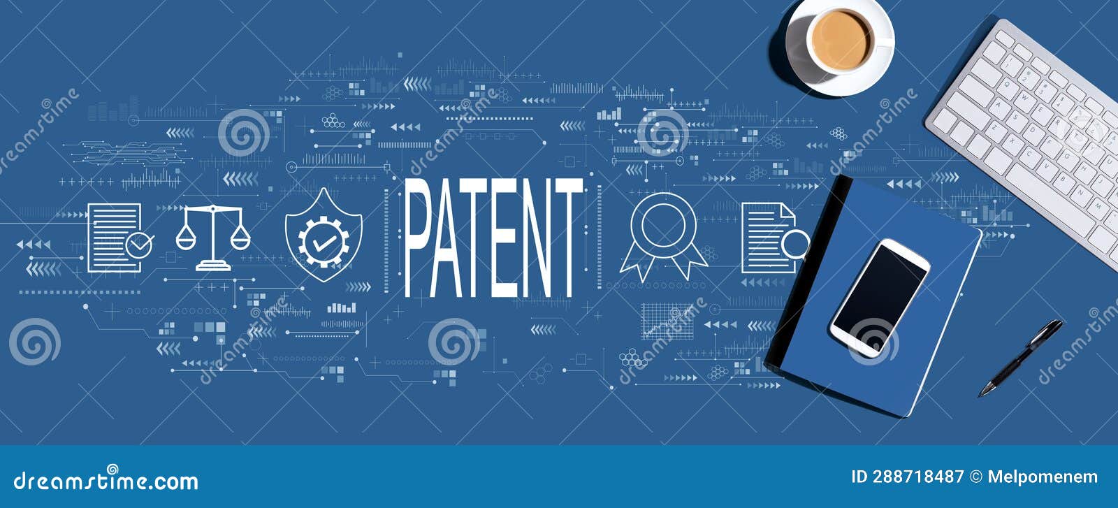Patent Concept with Computer Keyboard and Office Items Stock ...