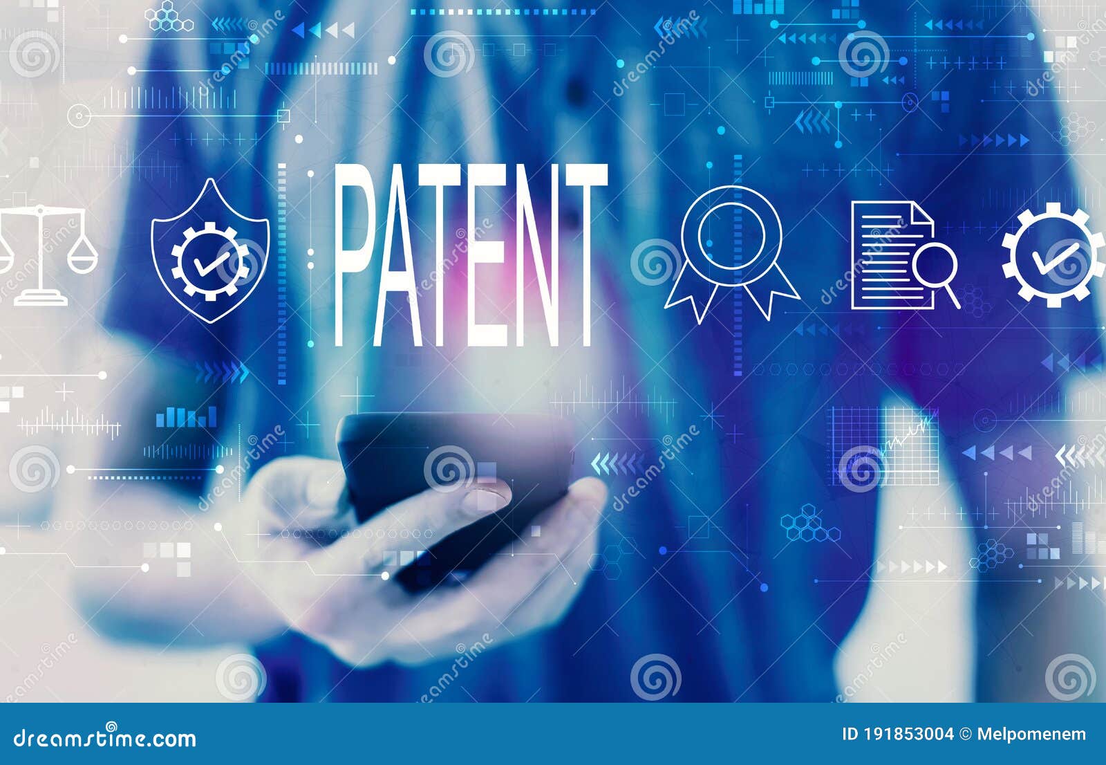 Patent Concept with Man Using a Smartphone Stock Illustration ...