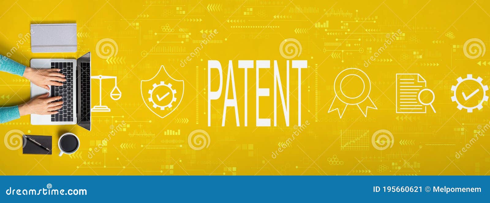 Patent Concept with Person Using a Laptop Stock Image - Image of icons ...