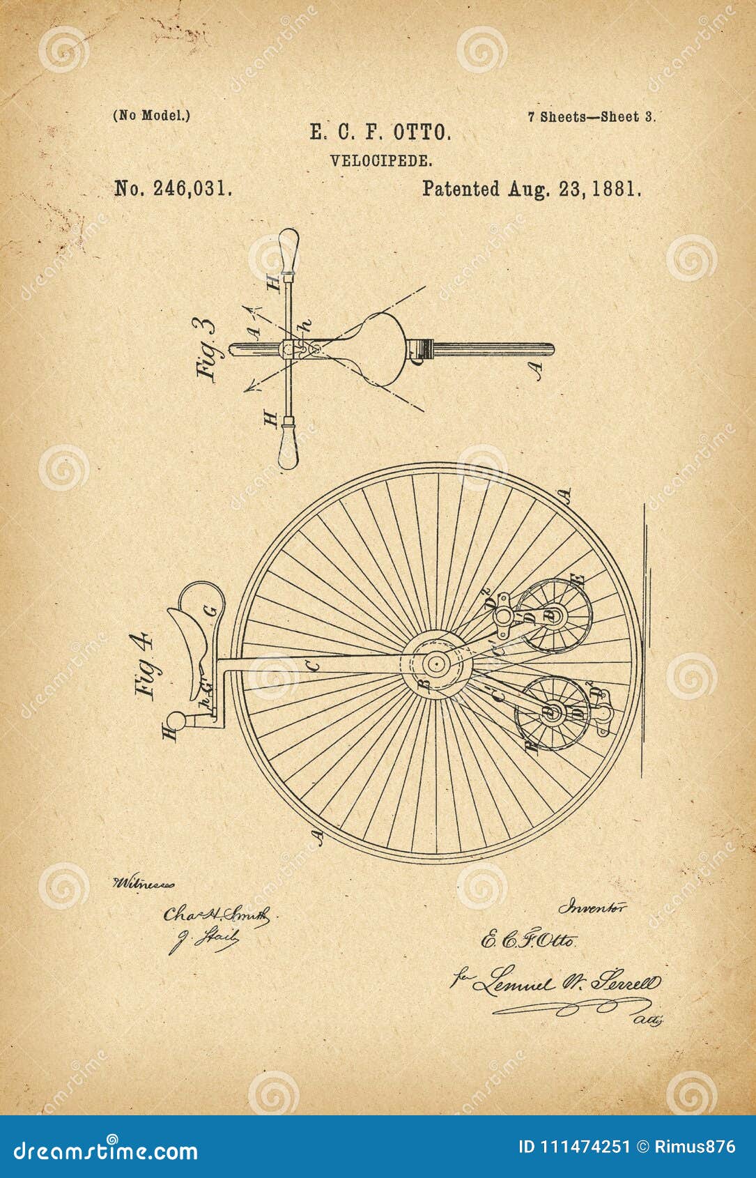 1881 Patent Velocipede Bicycle History Invention Stock Illustration ...