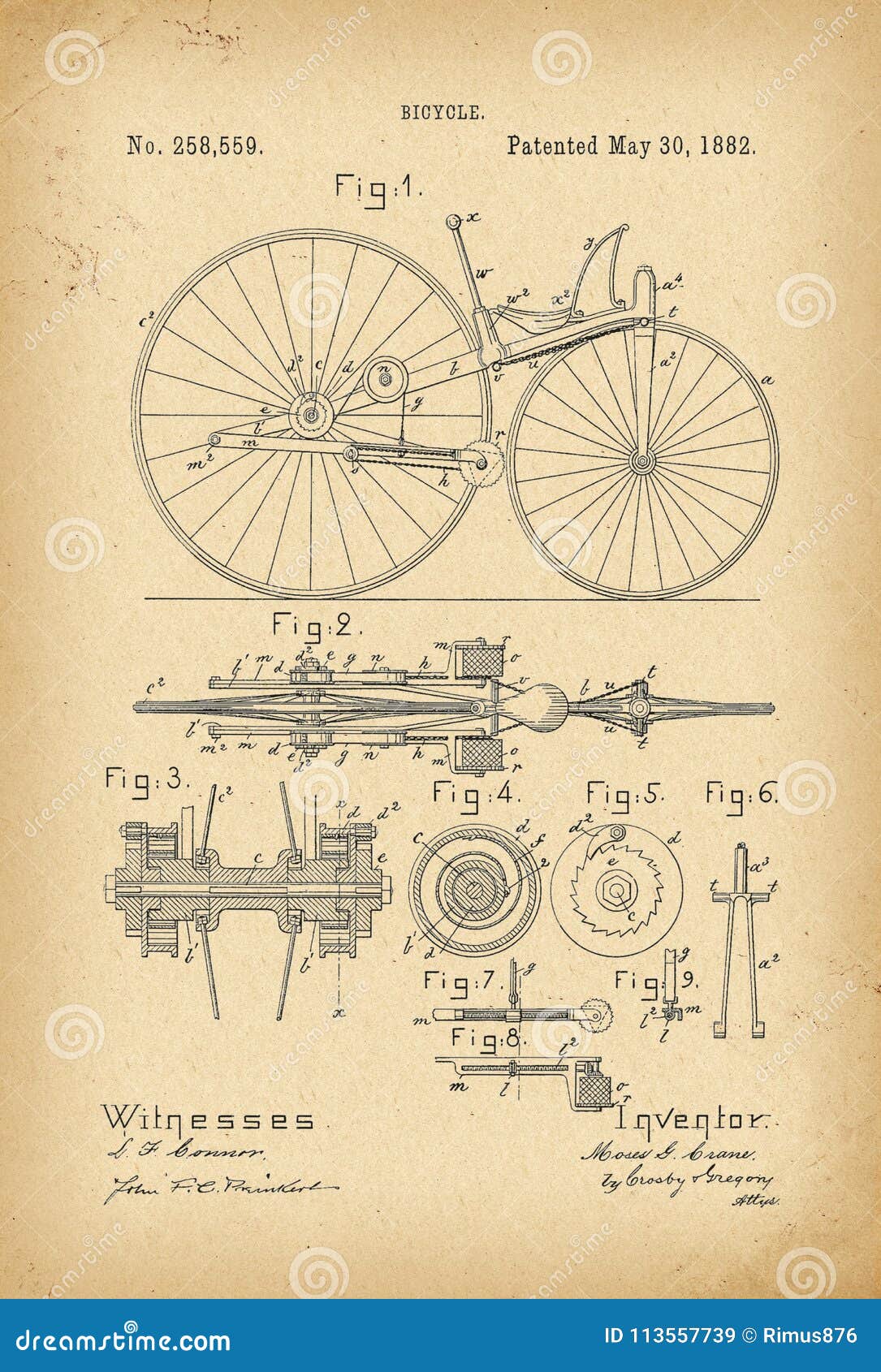1882 Patent Velocipede Bicycle History Invention Stock Illustration ...
