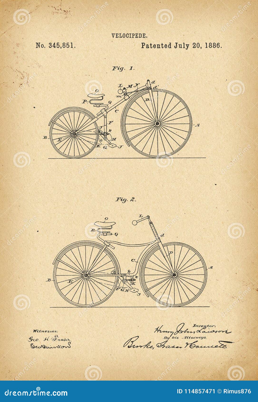 1886 Patent Velocipede Bicycle History Invention Stock Illustration ...