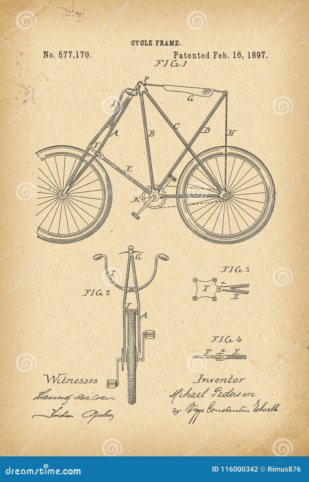 1897 Patent Velocipede Tandem Bicycle Archival History Invention ...
