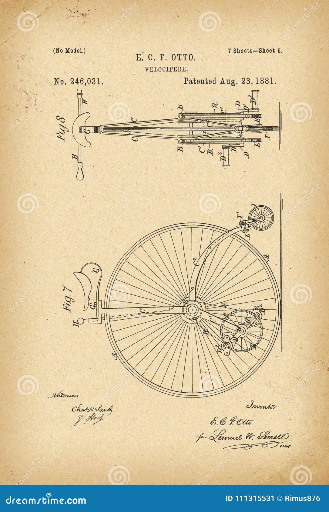 1881 Patent Velocipede Bicycle Invention Stock Illustration ...