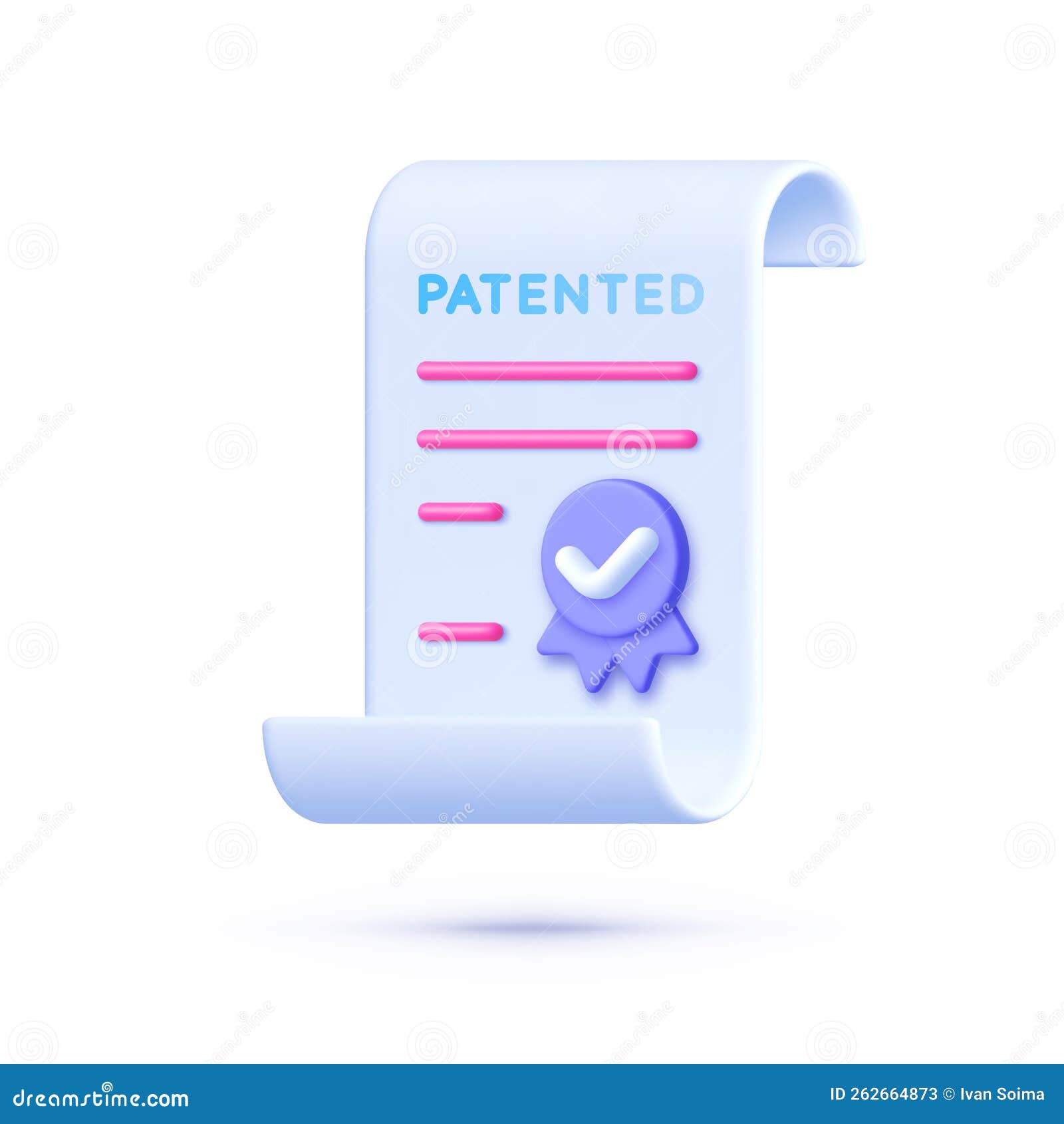 Patented Patent Document 3d Vector Illustration. 3d Certificate with ...