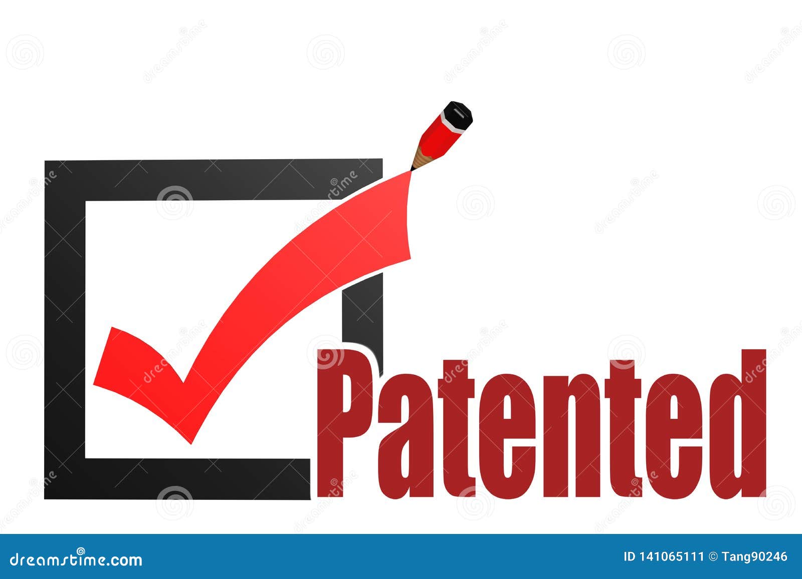 Patented Word with Check Mark and Pencil Stock Illustration ...