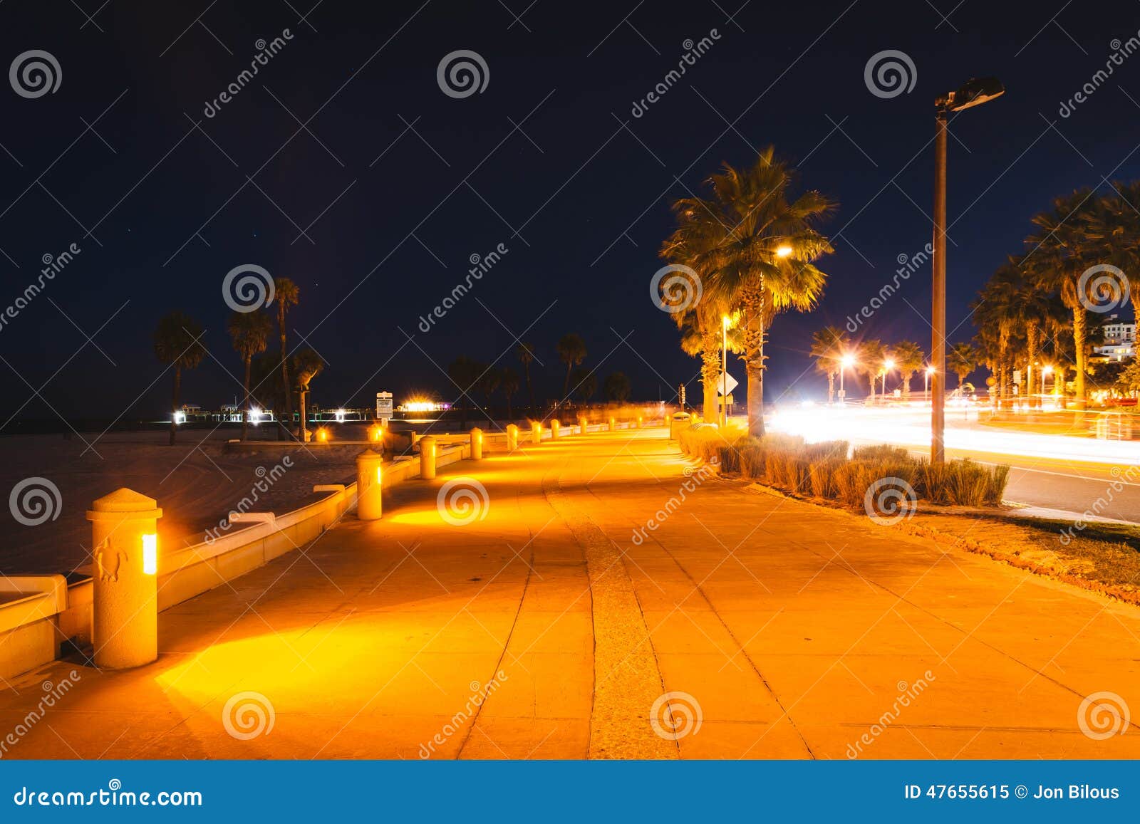 Path Along the Beach at Night in Clearwater Beach, Florida. Stock Image ...