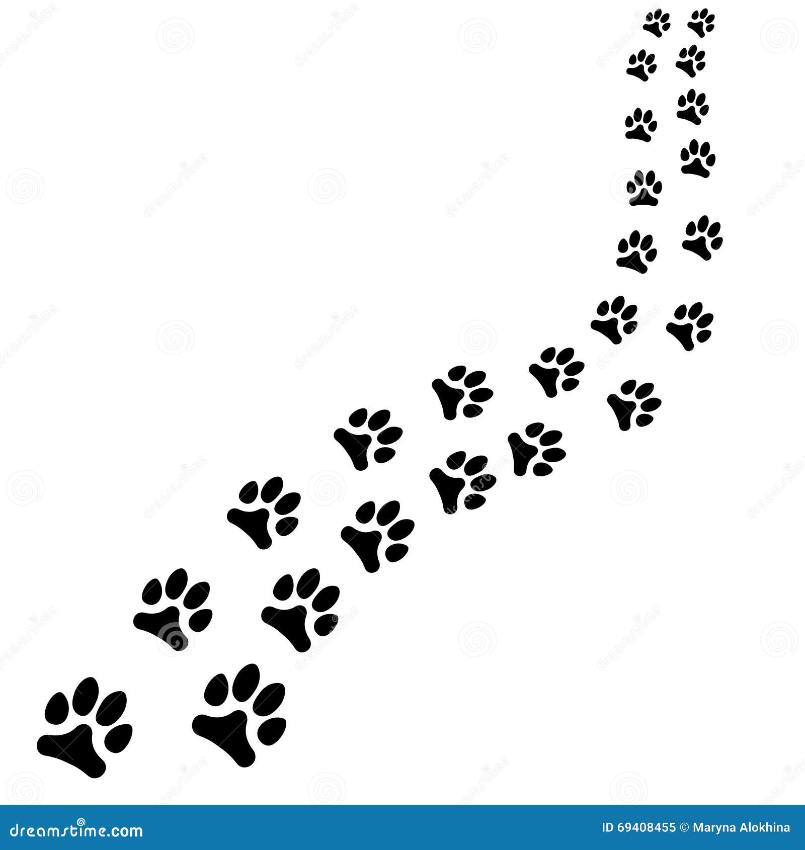 Path of Animals Black Footprints, Dog or Cat Path Turns Right on White ...