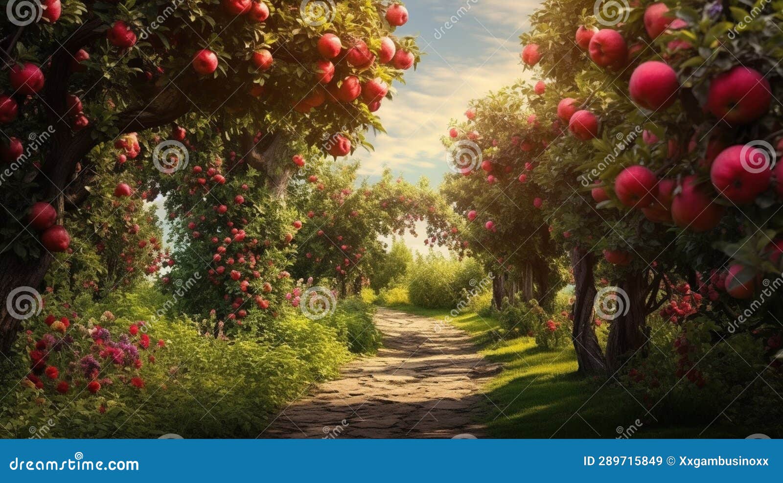 Path between Apple Orchard in Spring Stock Image - Image of branch ...