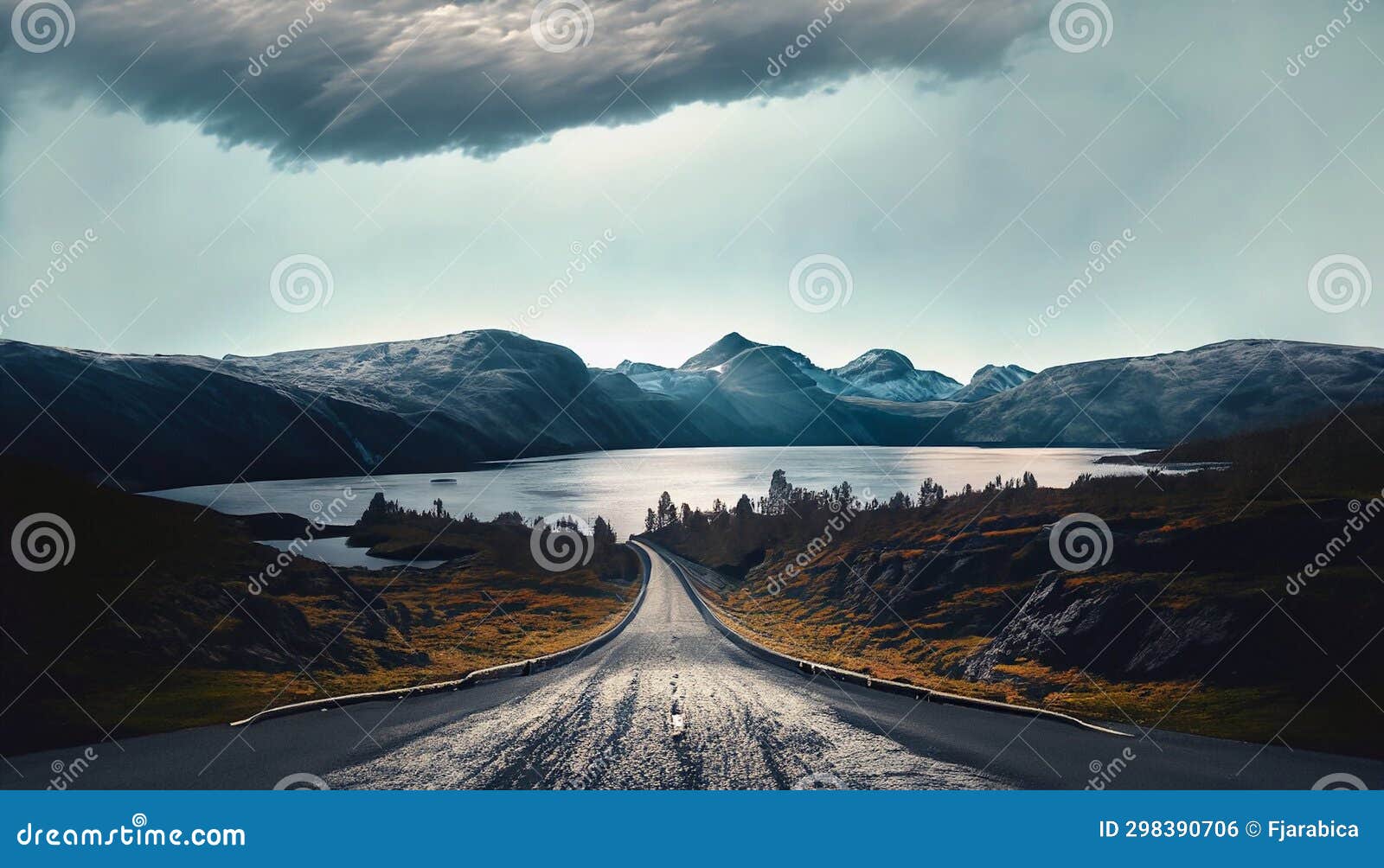 A Path Around a Lake with Snow-capped Mountains Stock Illustration ...