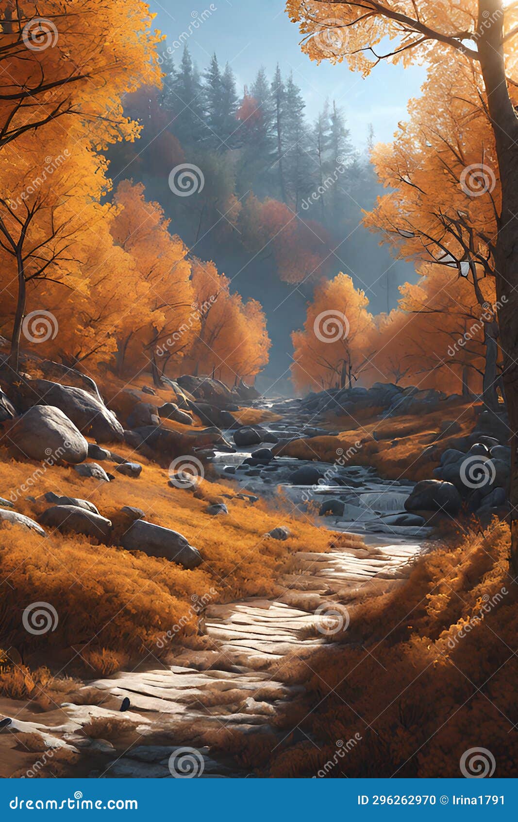 Path through the Autumn Forest. Detailed Drawing Stock Illustration ...
