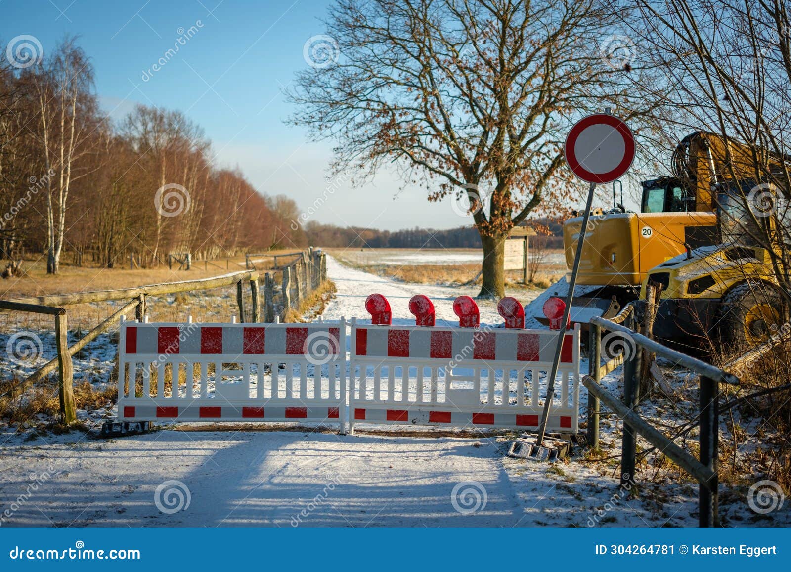 A Path is Blocked by a Barrier and a Traffic Sign Stock Image - Image ...