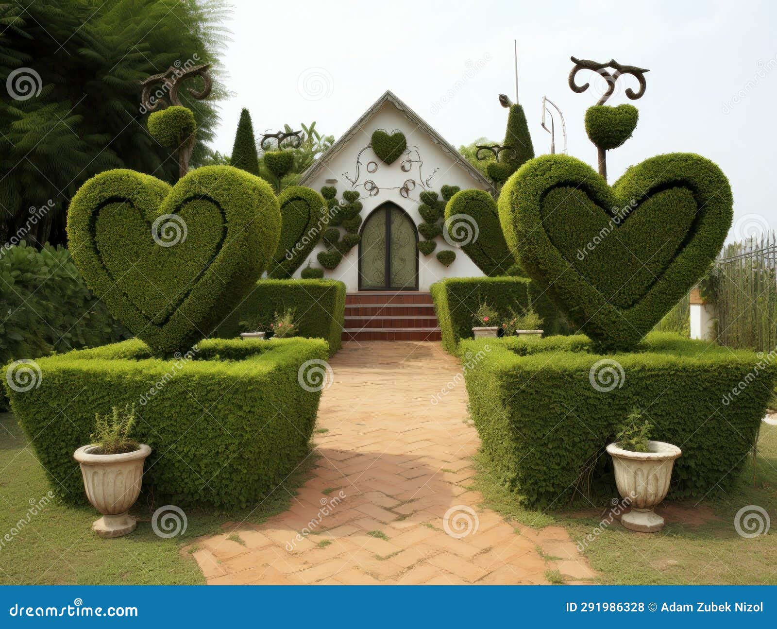 A Path with Bushes and a Building Stock Illustration - Illustration of ...