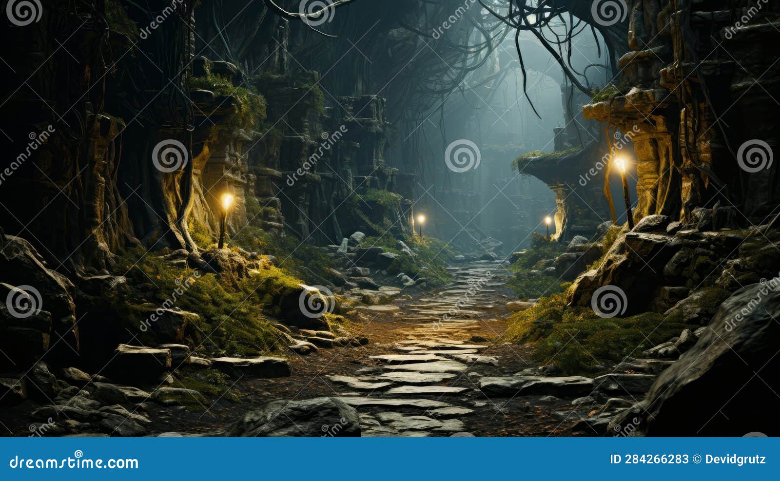 A Path through a Cave. Generative AI. Stock Illustration - Illustration ...