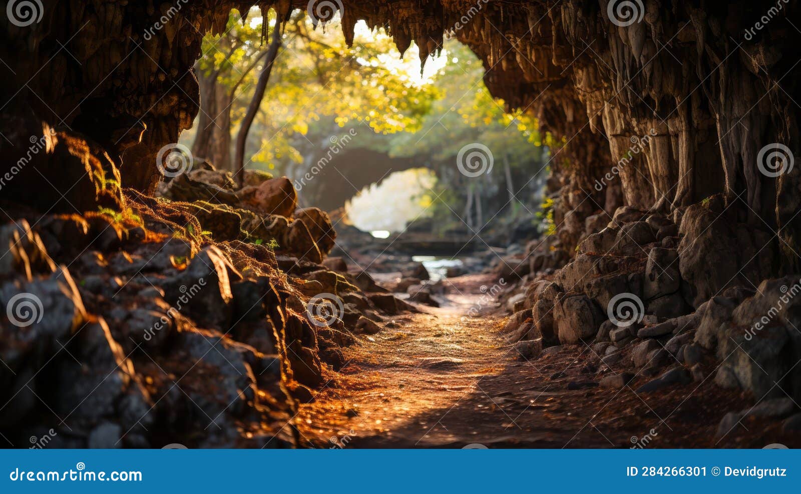 A Path through a Cave. Generative AI. Stock Illustration - Illustration ...