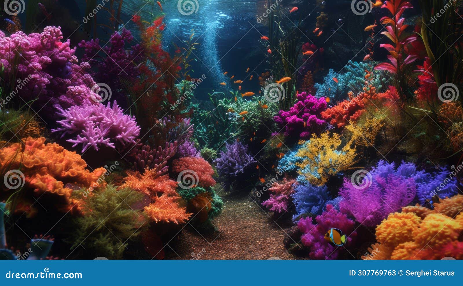 A Path through a Coral Reef with Many Colorful Fish, AI Stock Image ...