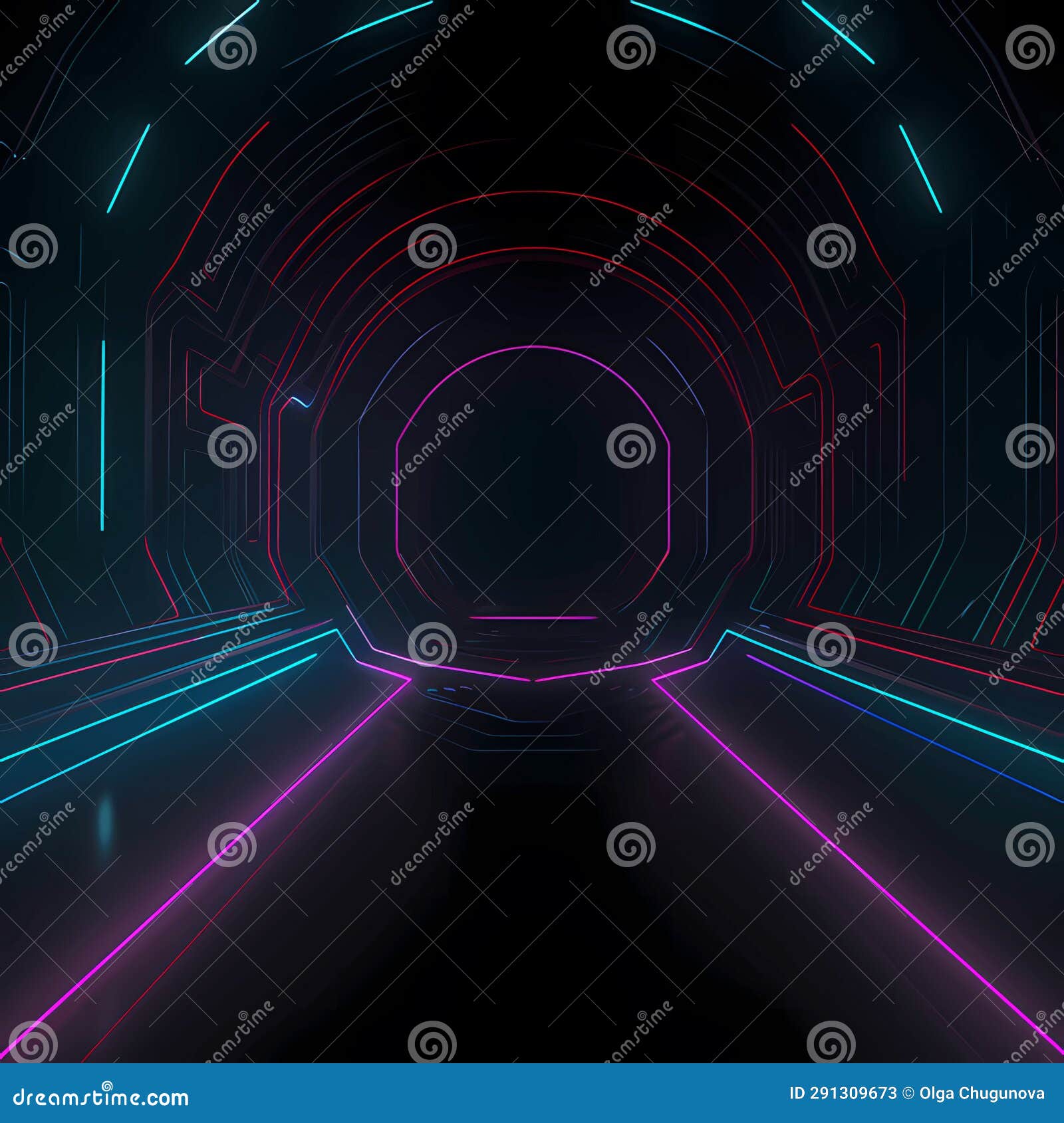 Path or Corridor with Neon Lighting and Lines, on a Black Background ...