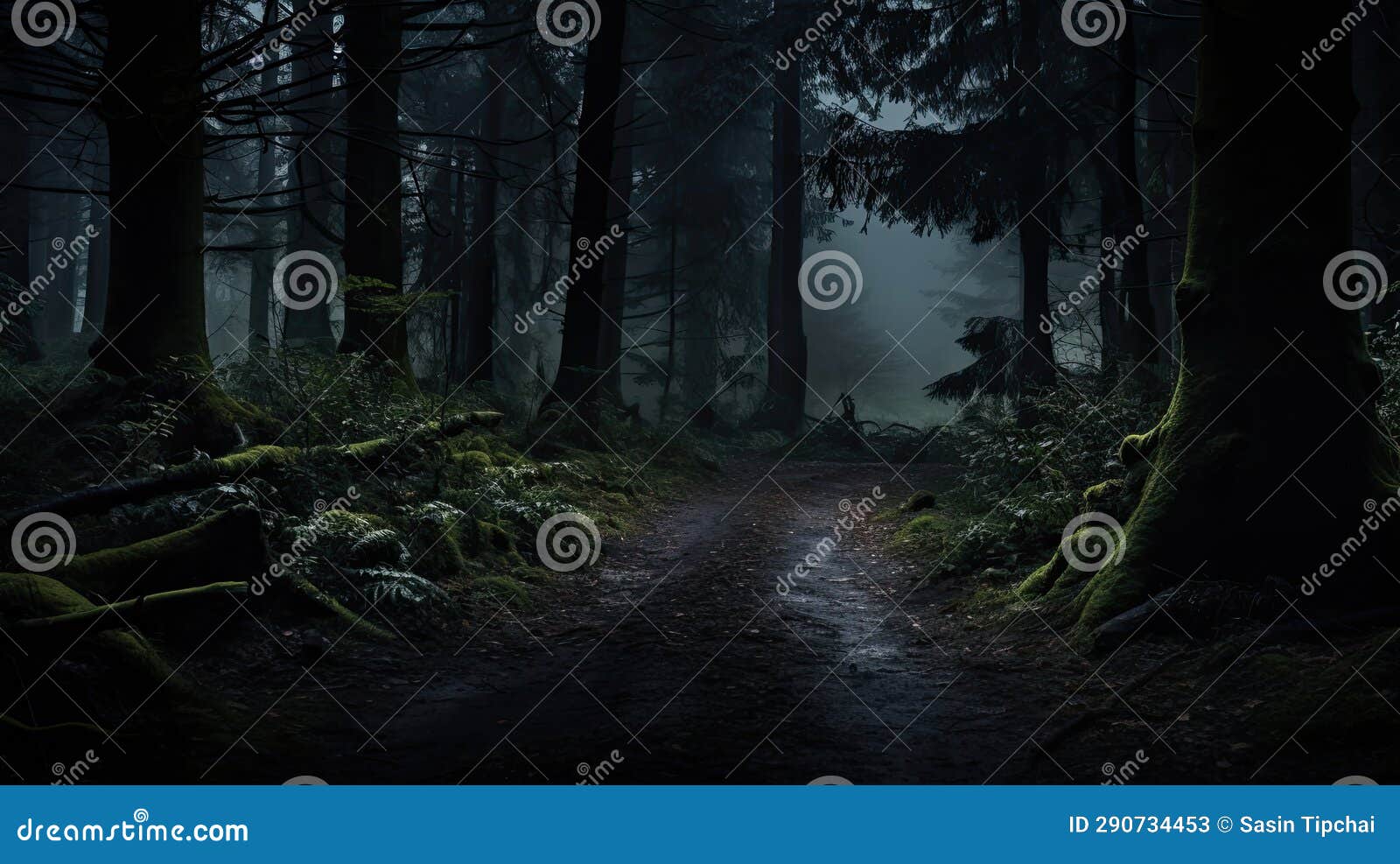 Path in a Dark and Scary Forest Stock Illustration - Illustration of ...