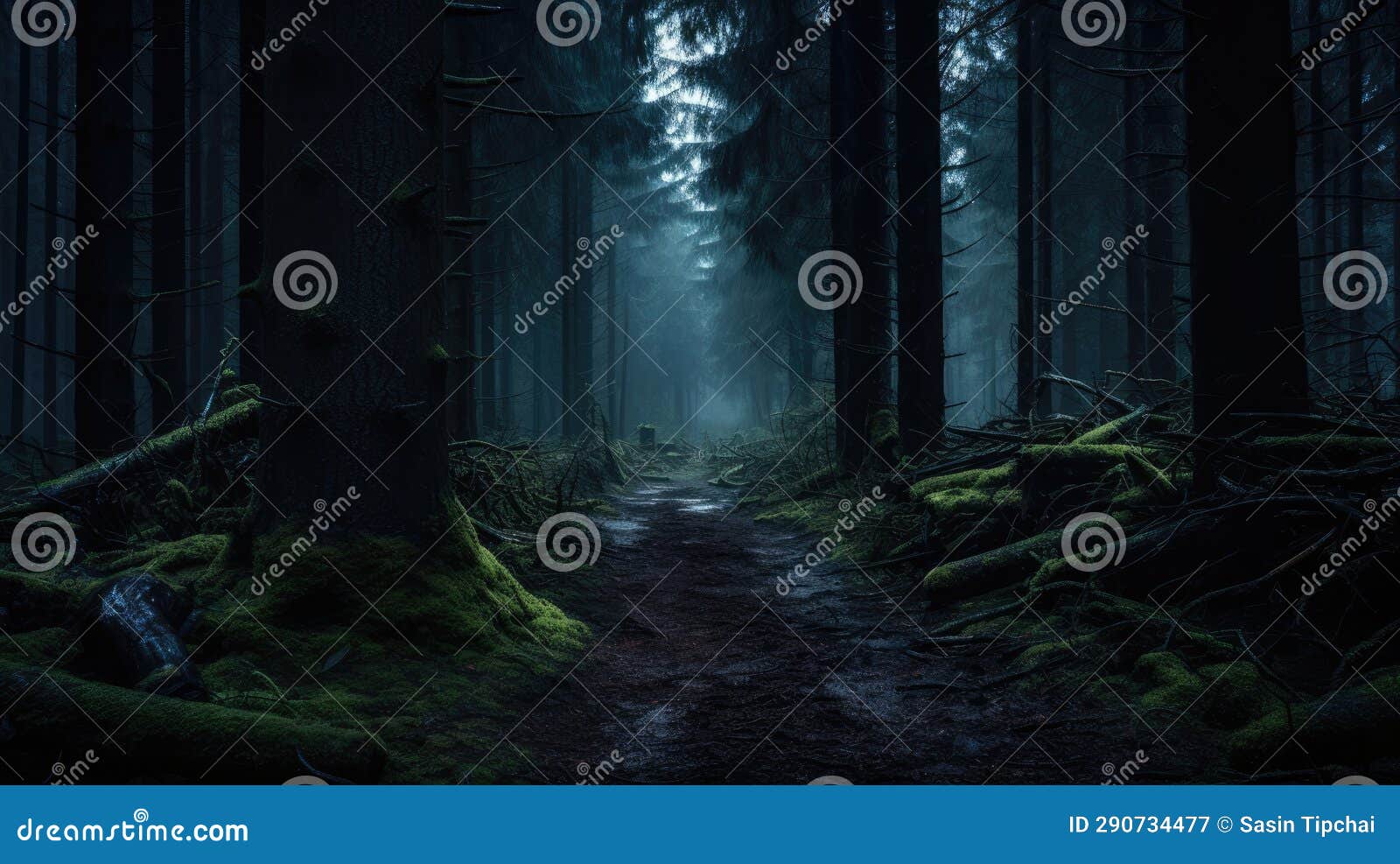 Path in a Dark and Scary Forest Stock Illustration - Illustration of ...