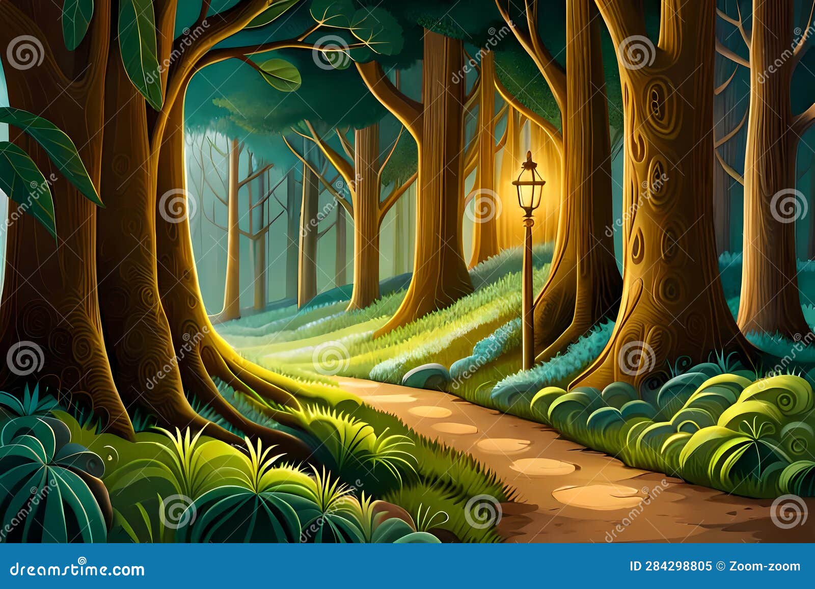 Path in fairytale forest stock illustration. Illustration of magical ...