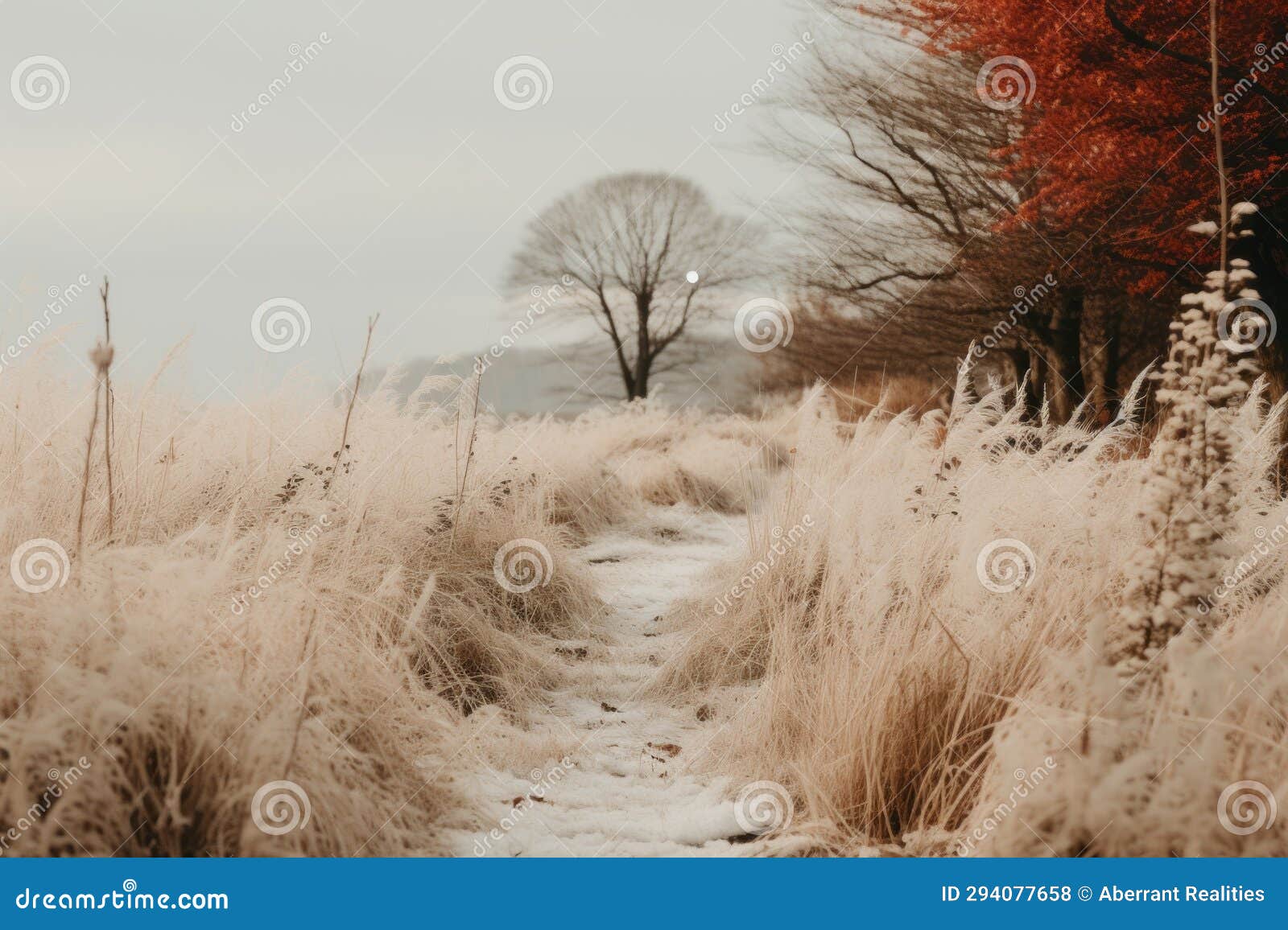 A Path through a Field with Tall Grass and Trees Stock Illustration ...