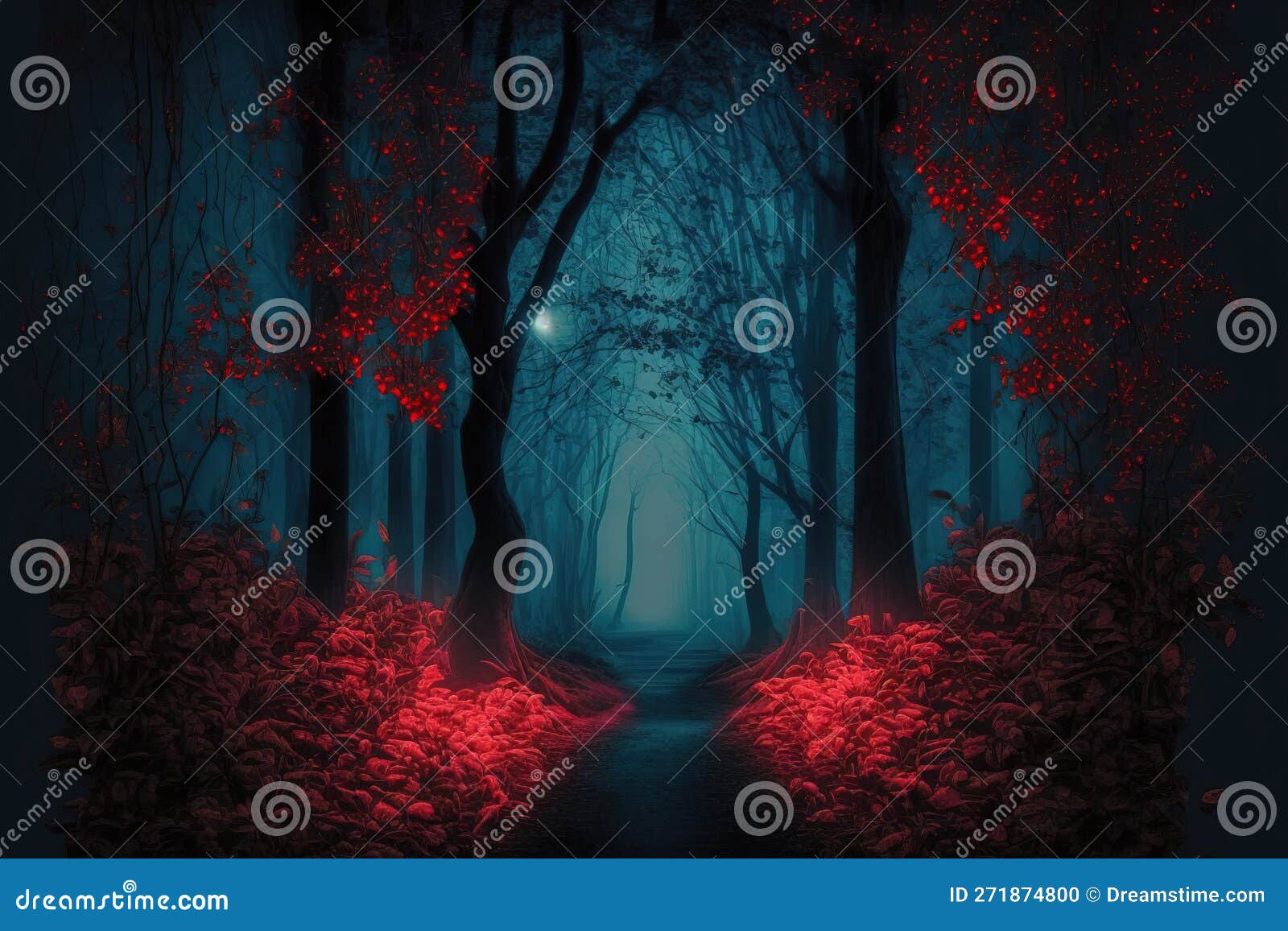 Path through a Foggy, Dark Forest in the Fall at Night Stock ...