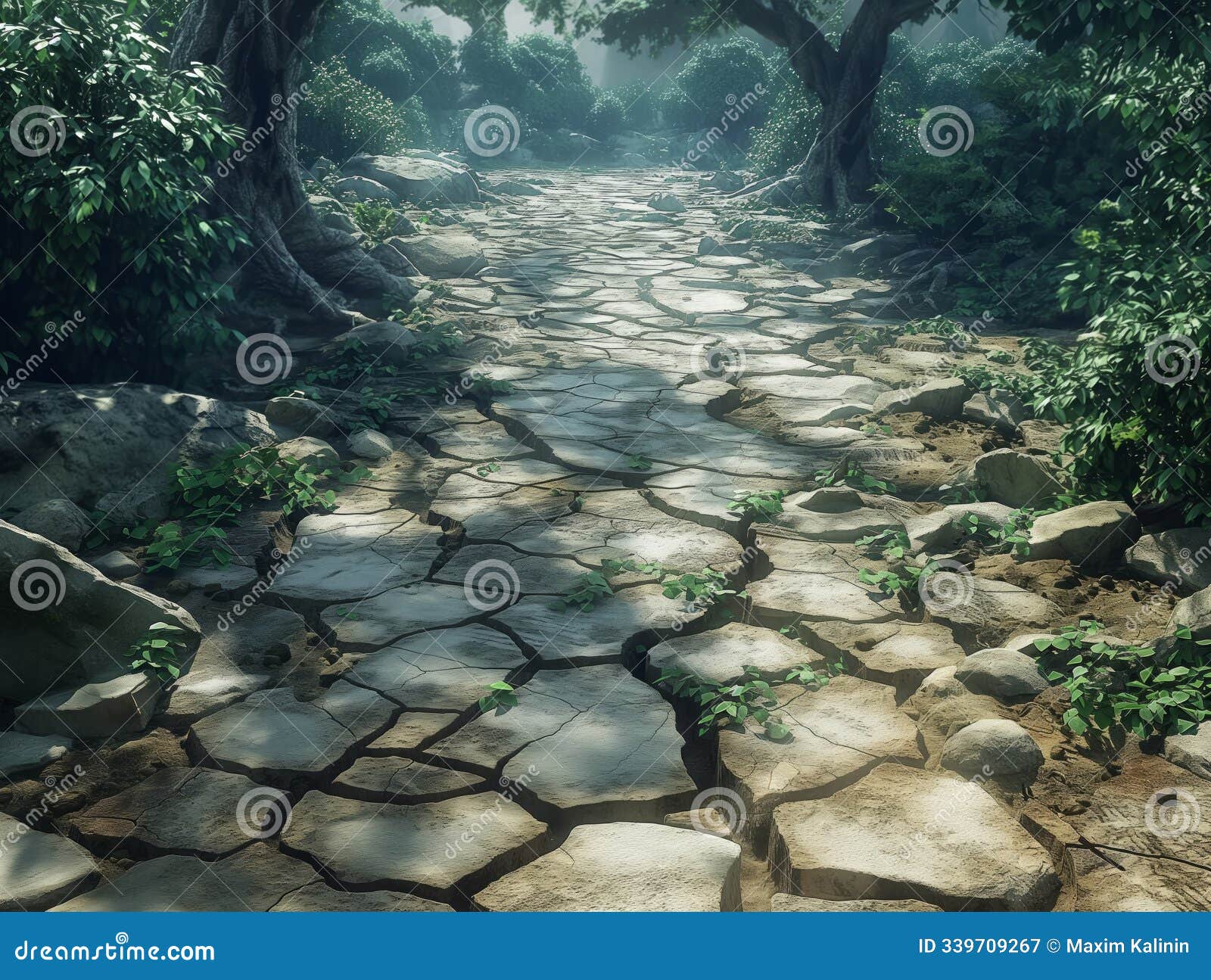 A Path through a Forest with a Large Tree on the Left Side Stock Image ...