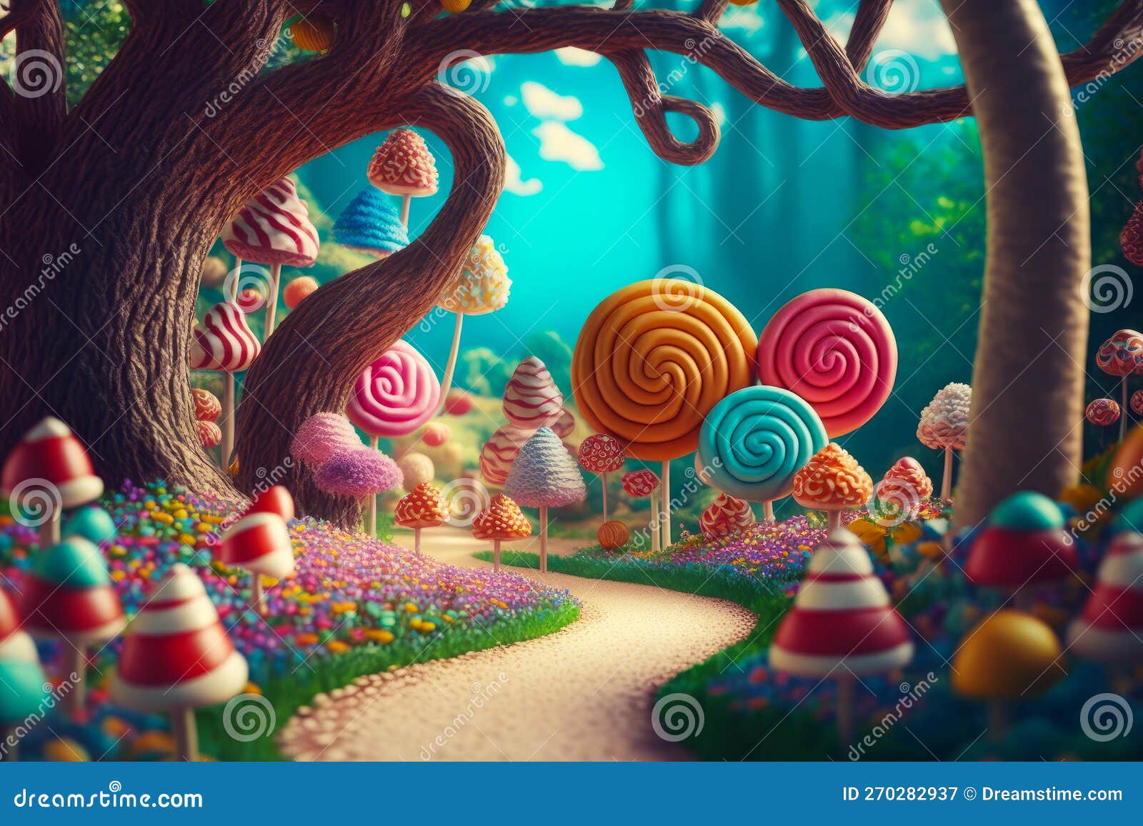 Path through Forest with Lollipops and Trees. Generative AI Stock ...