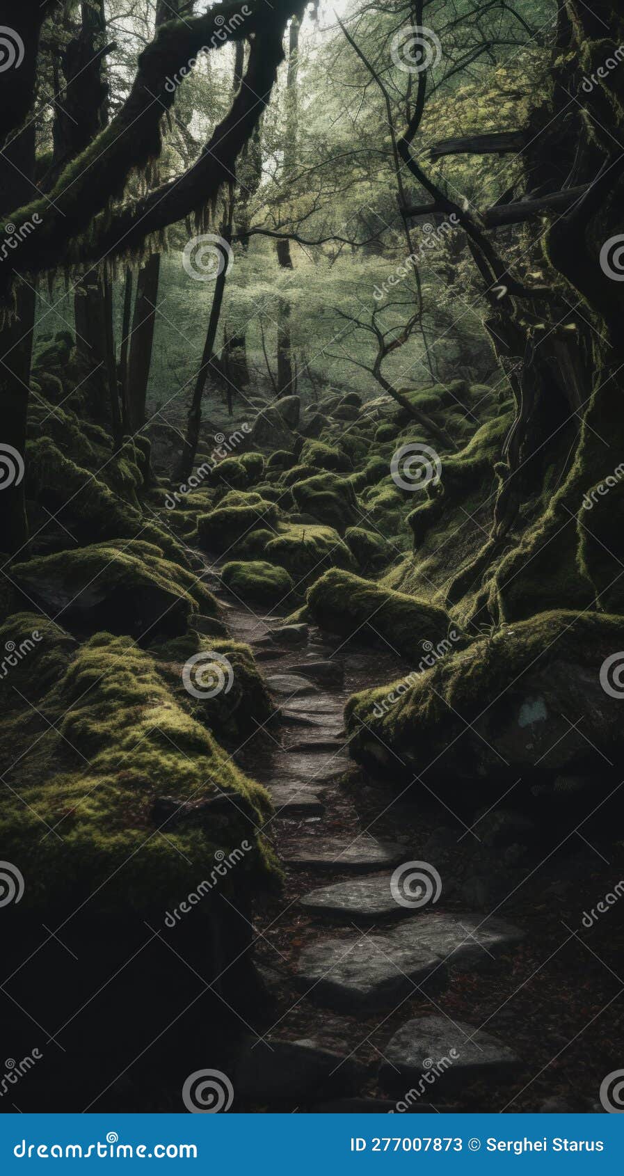 A Path in a Forest with Moss Growing on the Rocks. AI Generative Image ...