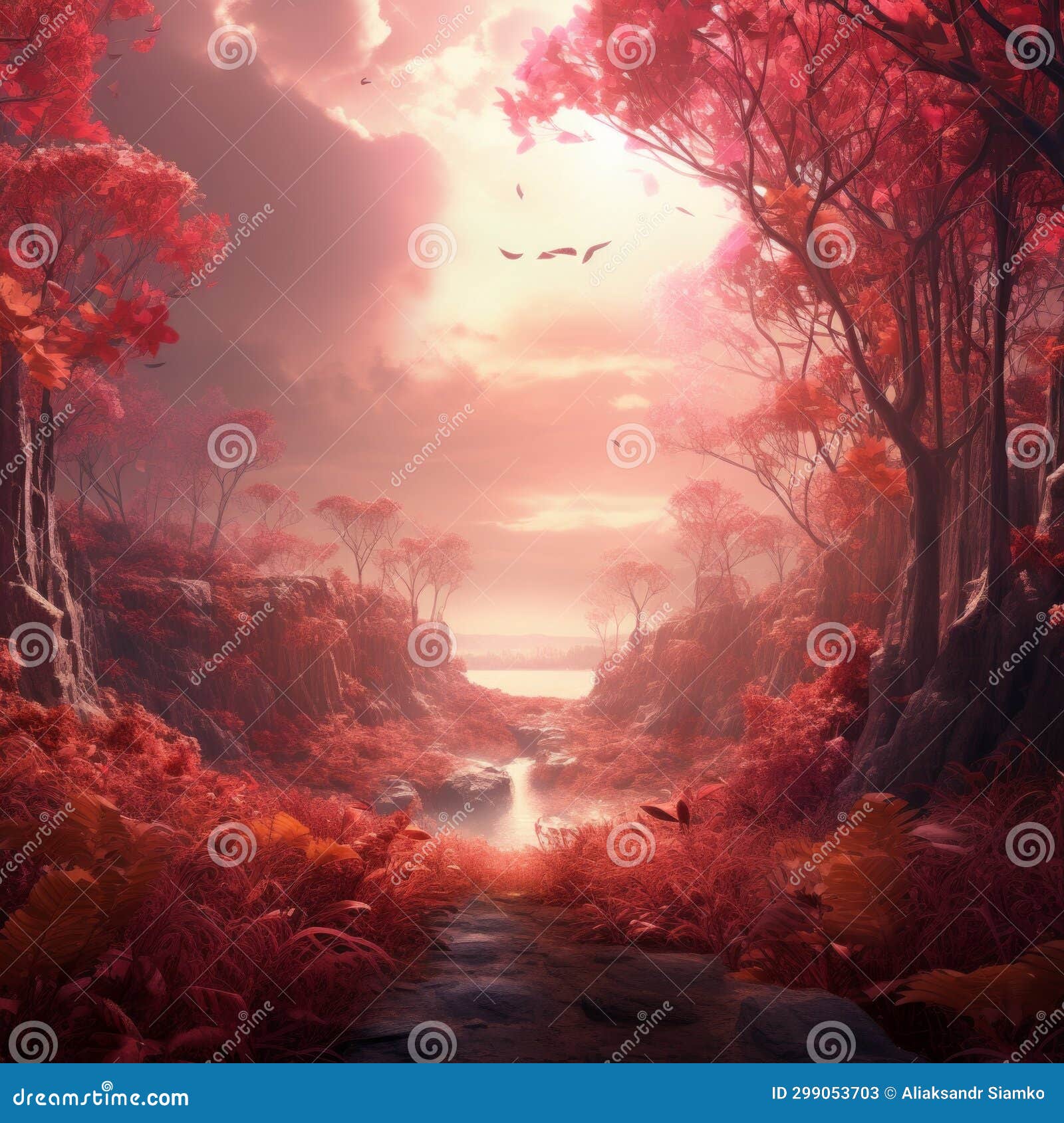 A Path through a Forest with Red Leaves Stock Image - Image of ...