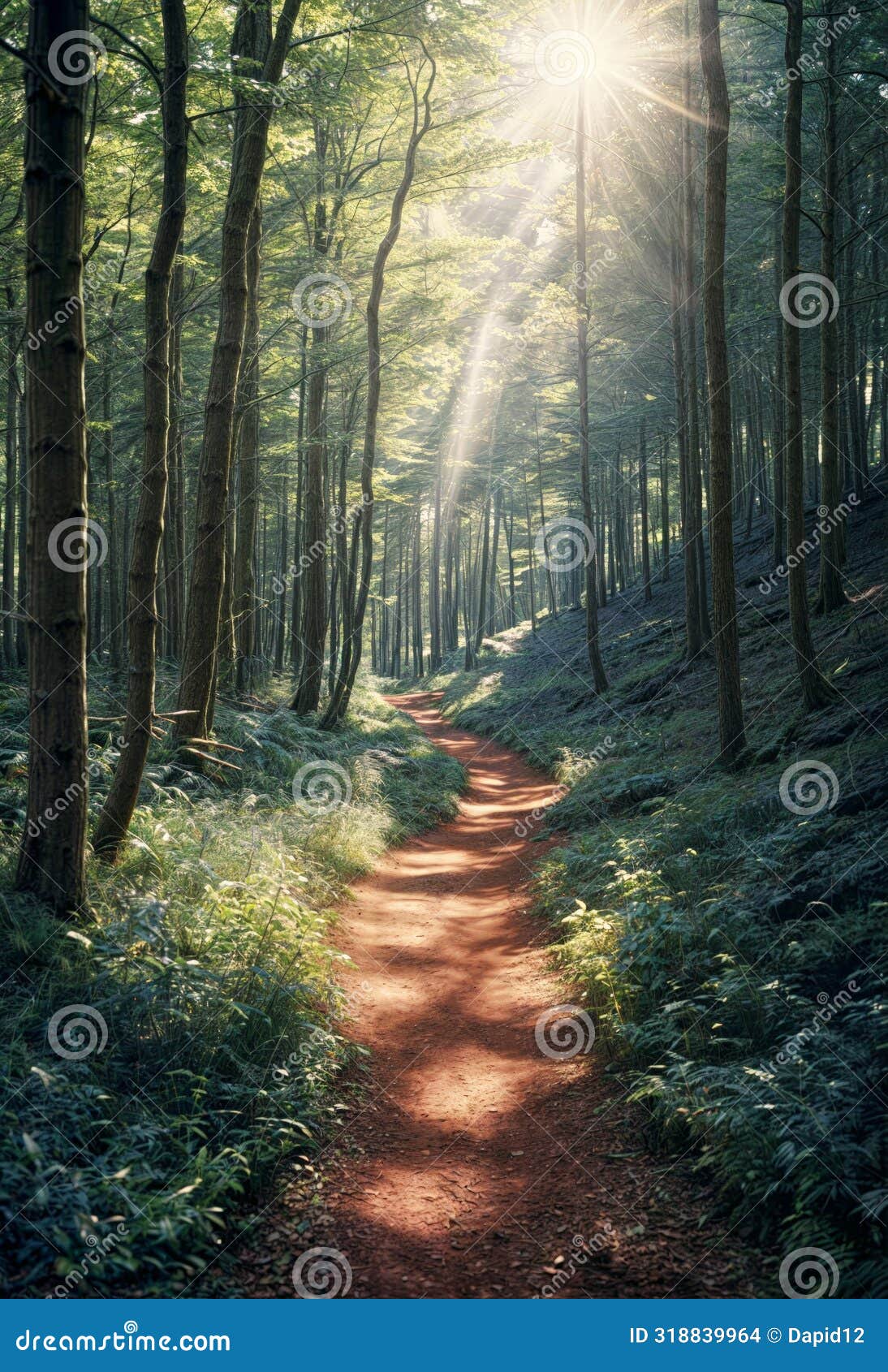 A Path through a Forest with Sunlight Shining through the Trees Stock ...