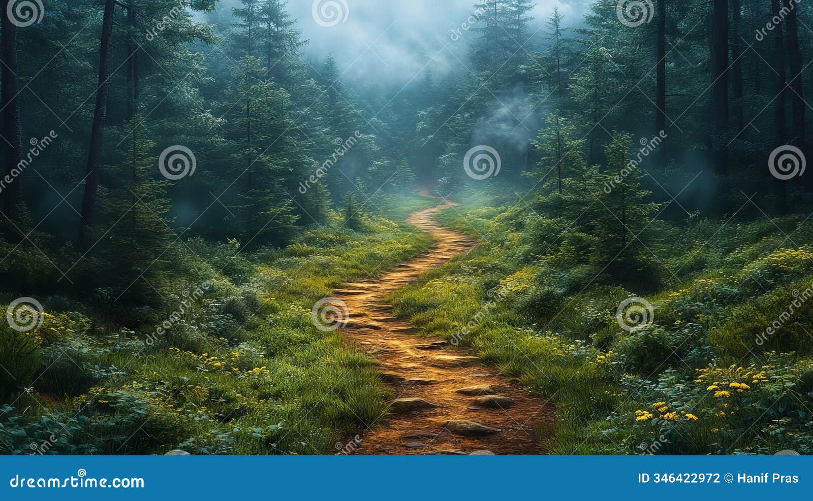 A Path through the Forest To the Waterfall Stock Illustration ...
