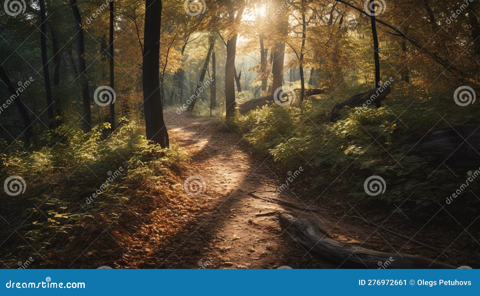 A Path in a Forest with Trees and Leaves on the Ground Stock ...