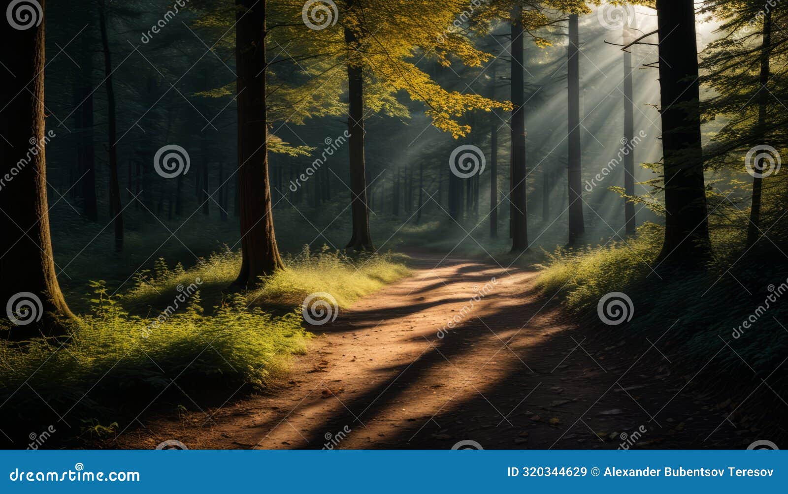 A Path in a Forest with Trees and Sunlight Stock Image - Image of ...