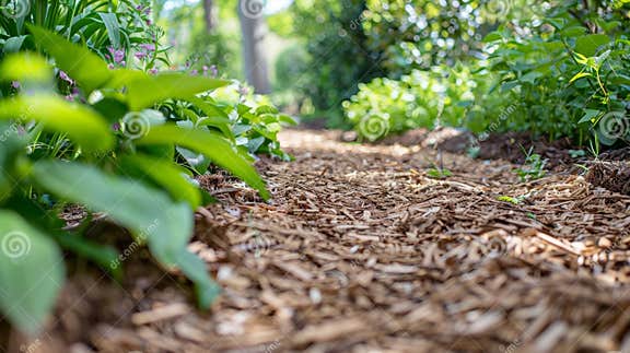 A Path through a Garden Lined with Natural Mulch Adding Texture and ...
