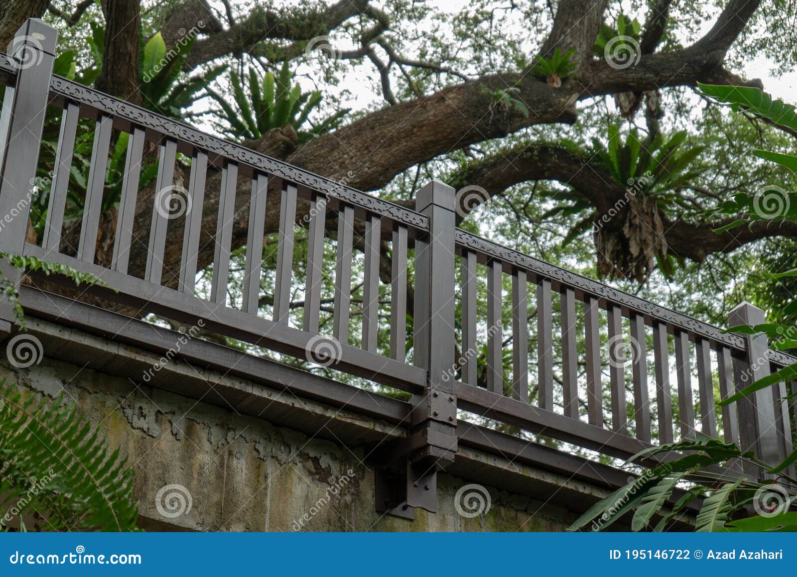 A Rustic Handrail in Green Garden Stock Photo - Image of tree, flora ...