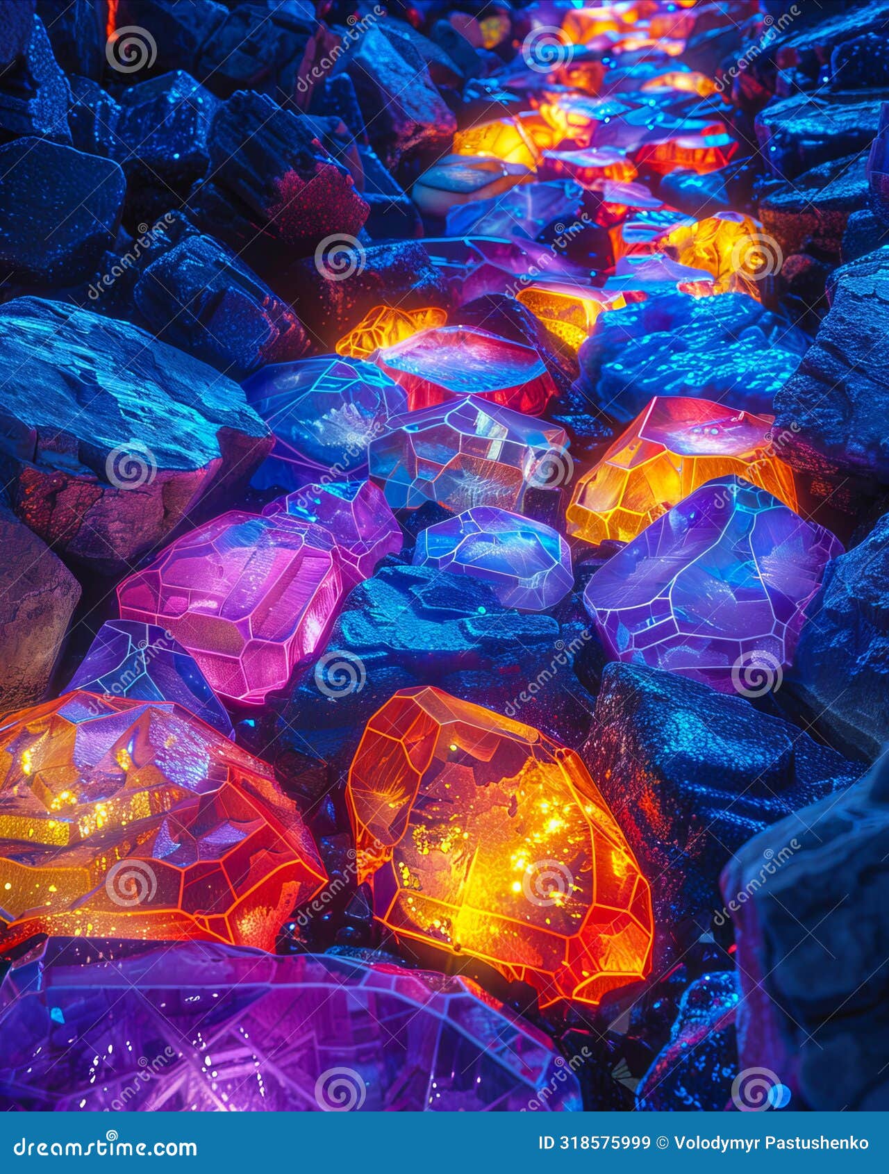 A Path of Glowing Rocks in the Dark Stock Image - Image of mineral ...