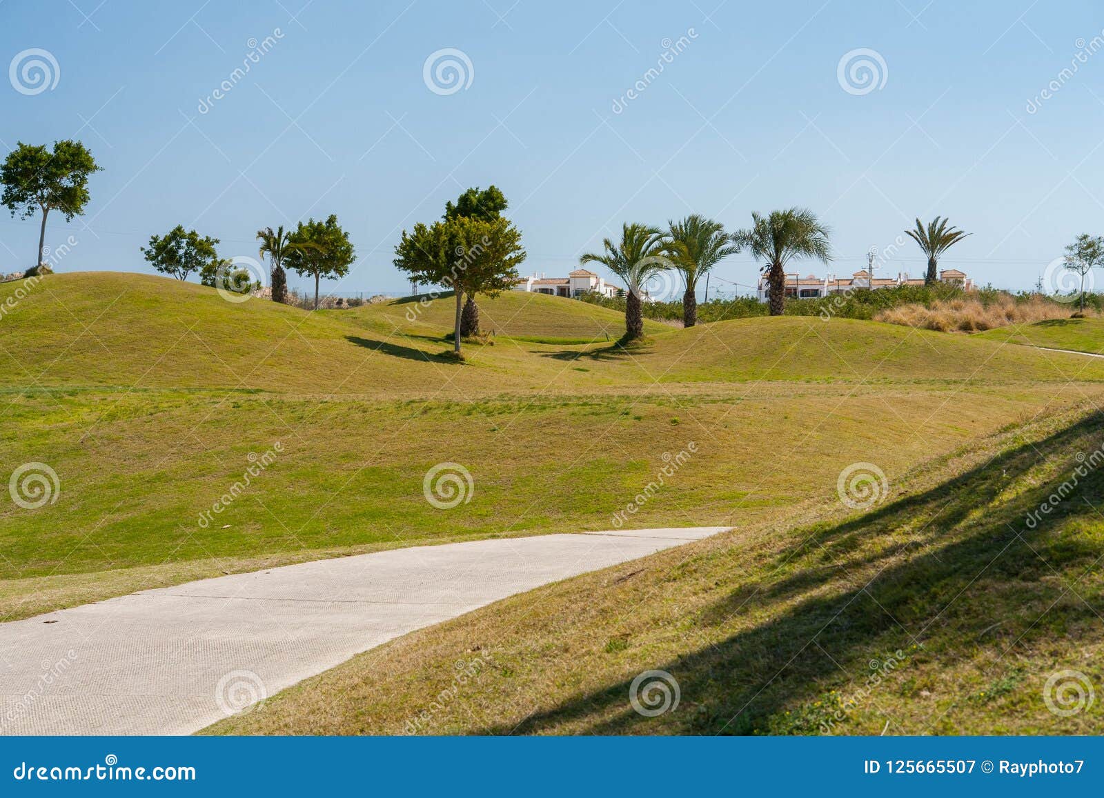 Path Going through Golf Course in Spain with Clear Blue Sky Stock Image ...