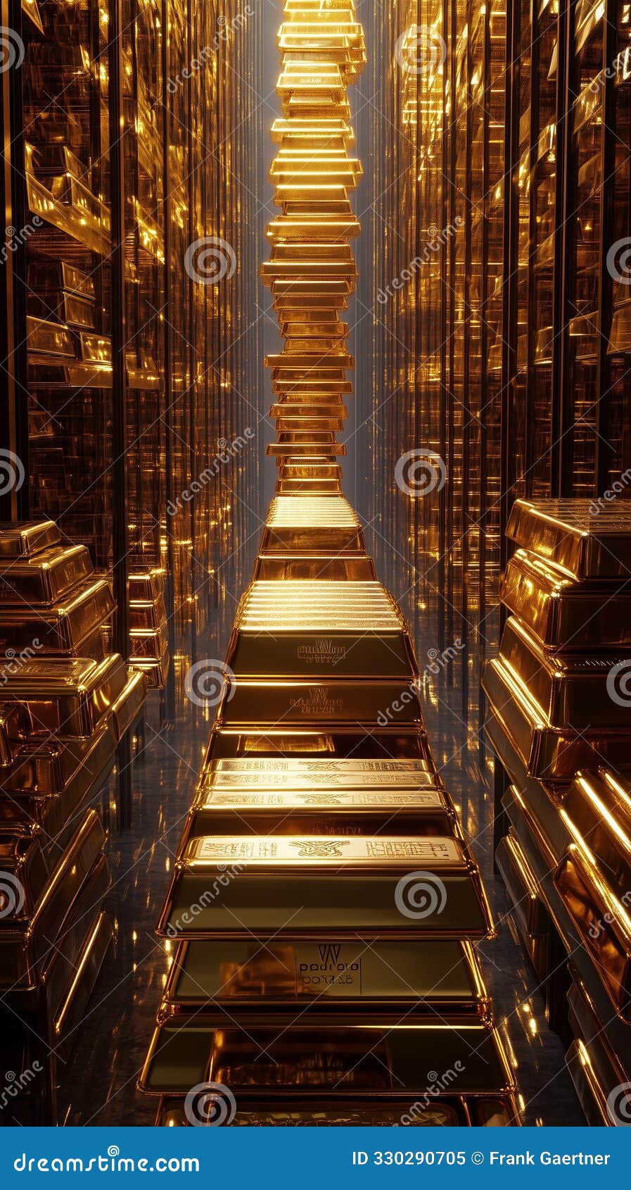 Path of Gold Bars is Leading through a Bank Vault with Rows of Gold on ...